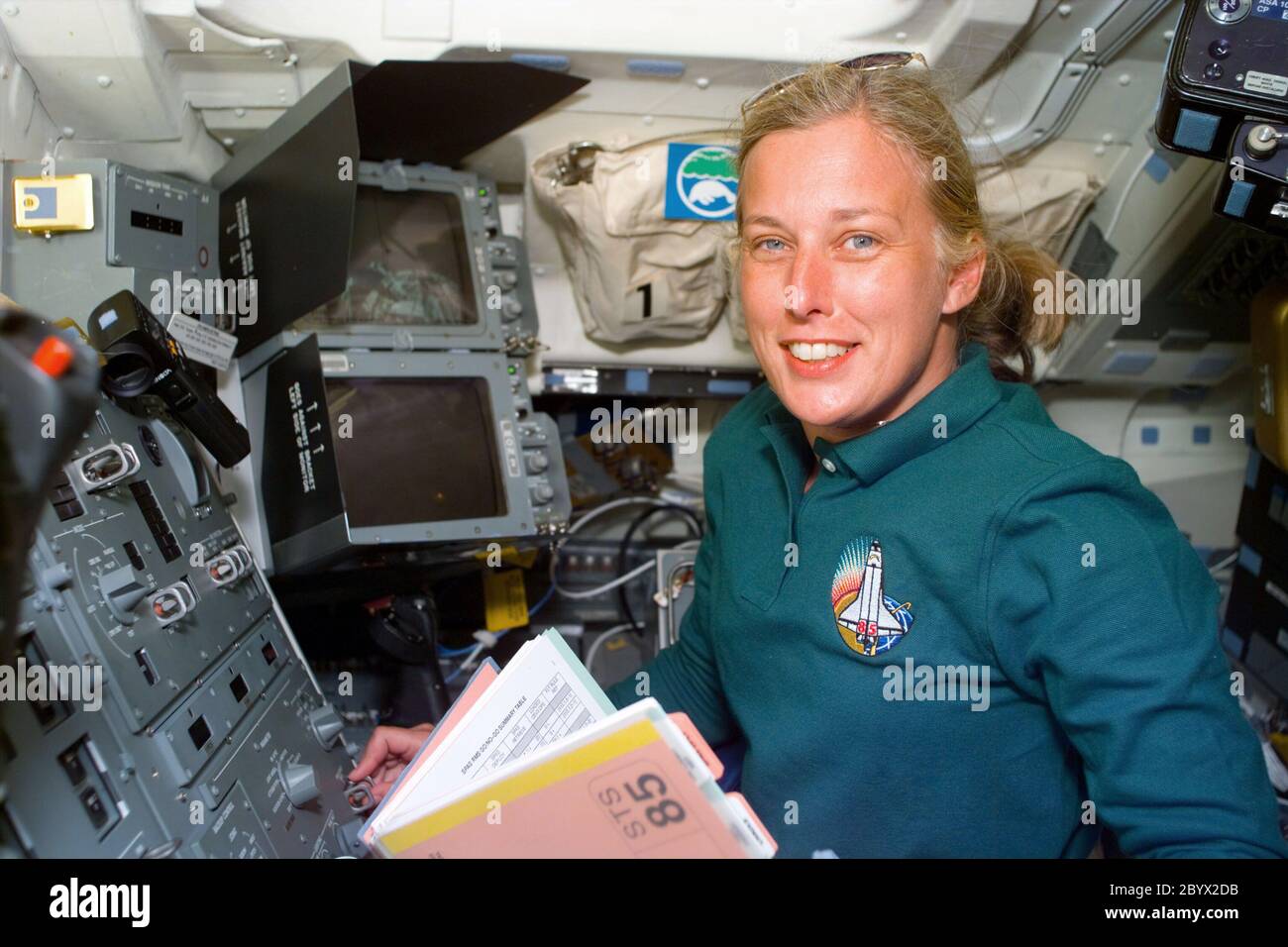 (9 August 1997) --- Astronaut N. Jan Davis, payload commander, looks ...