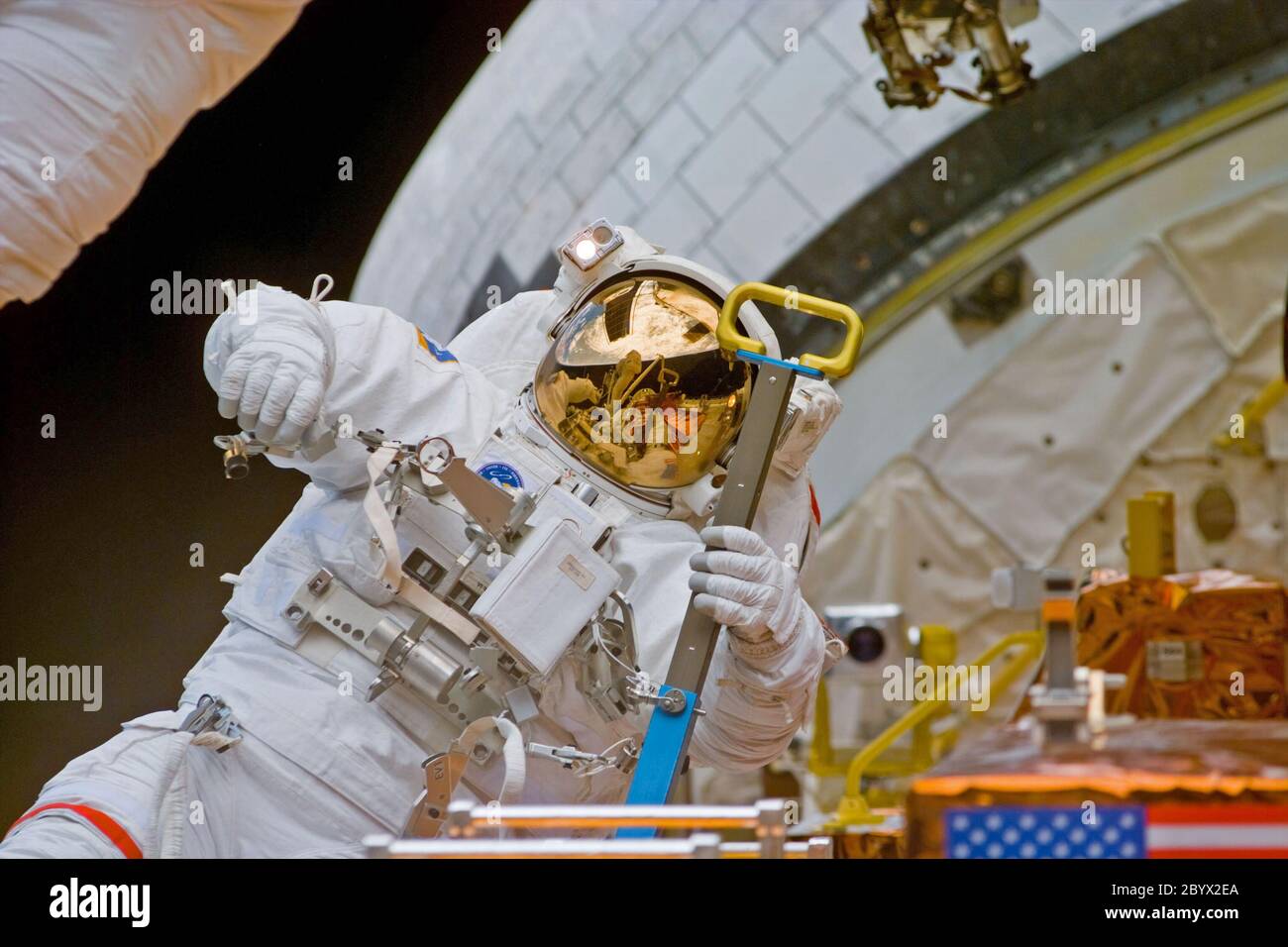 (16 Feb. 1997) --- Backdropped against the aft firewall of the Space ...