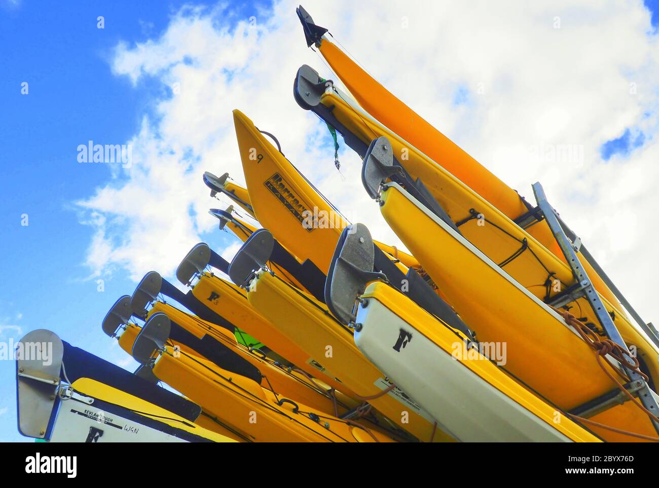 On the Wellington waterfront, a stack of kayaks for hire Stock Photo ...