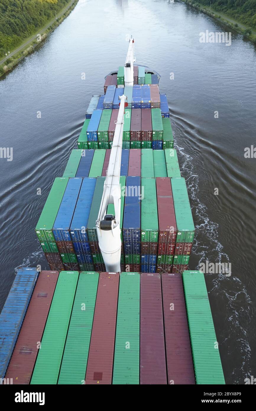 Beldorf - Container vessel on the Kiel-Canal Stock Photo - Alamy