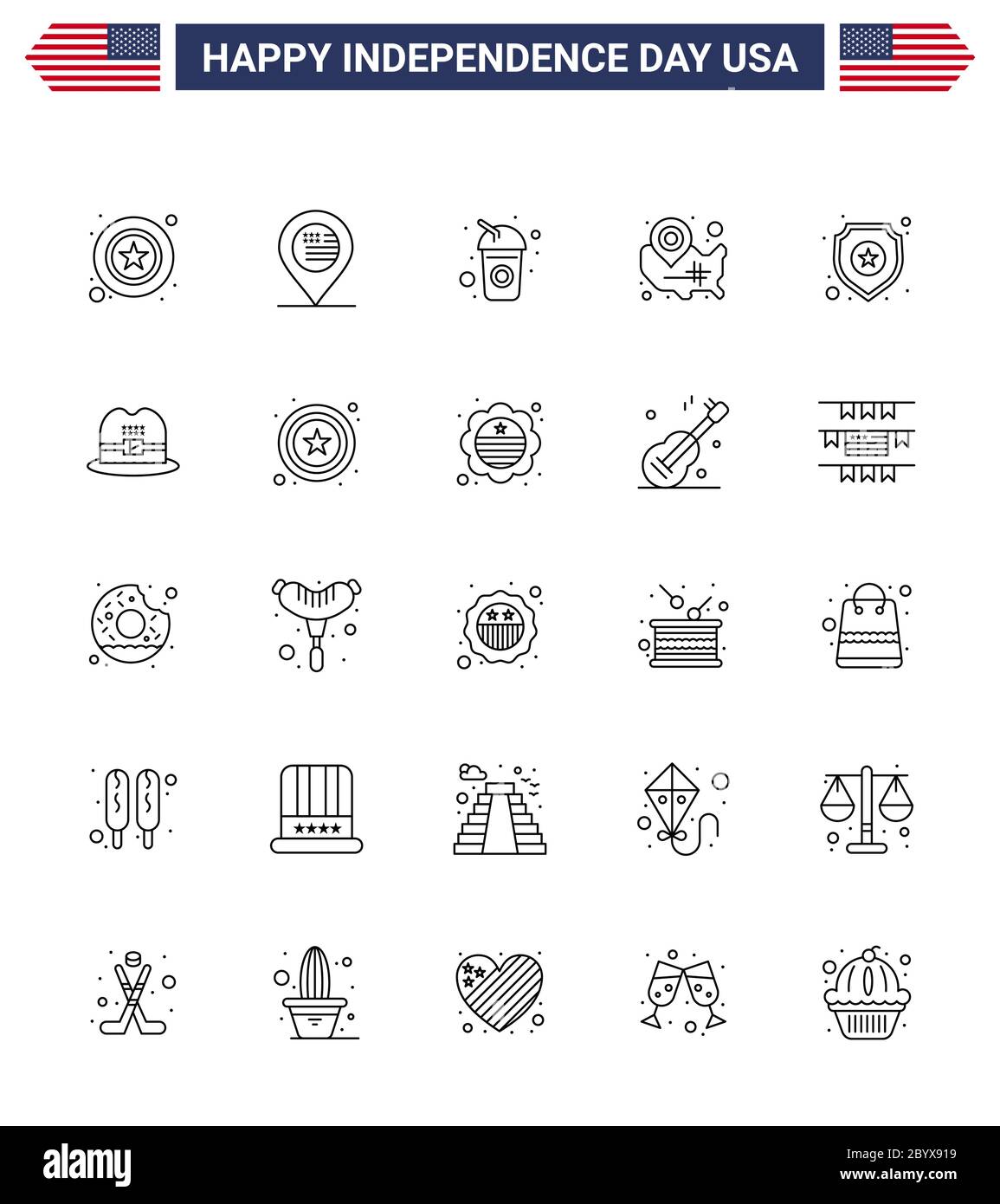 Happy Independence Day Pack of 25 Lines Signs and Symbols for shield ...