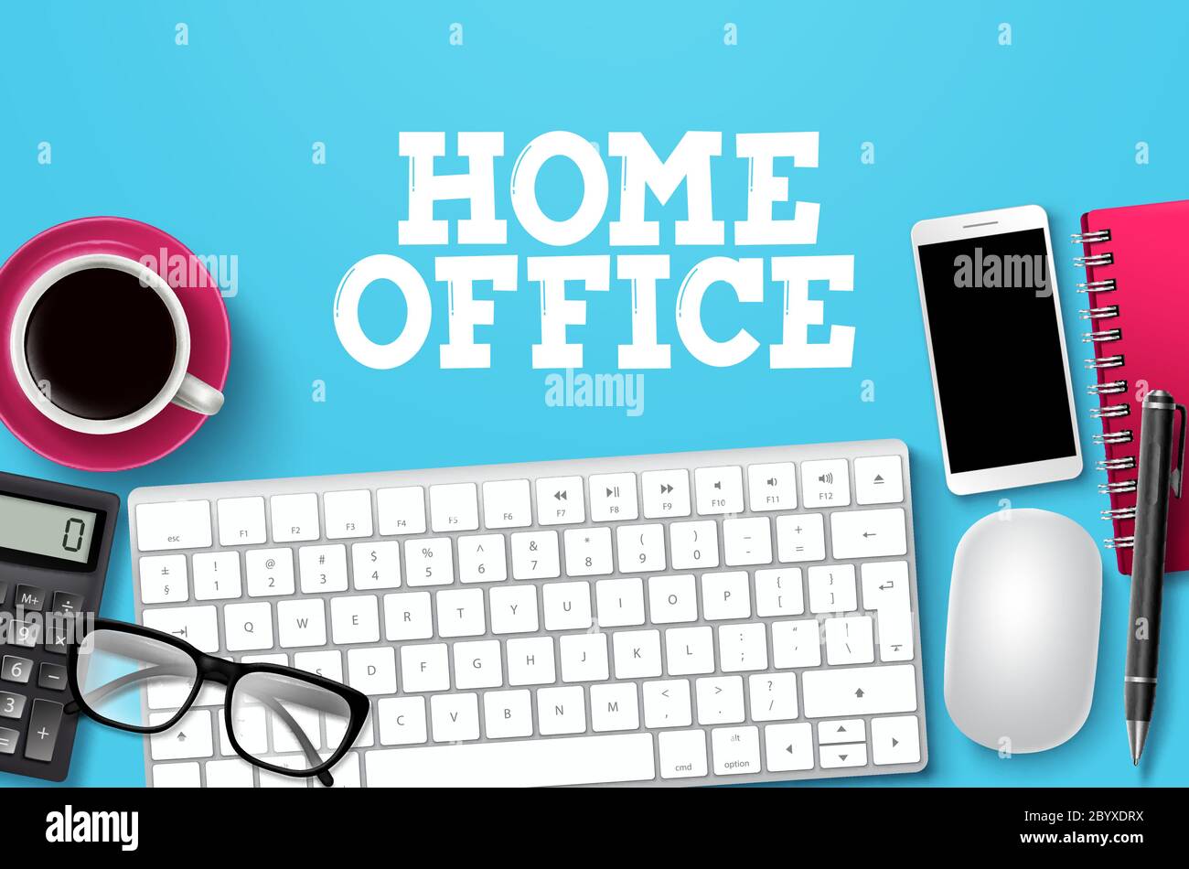 Home office desk vector background. Home office text with freelance ...