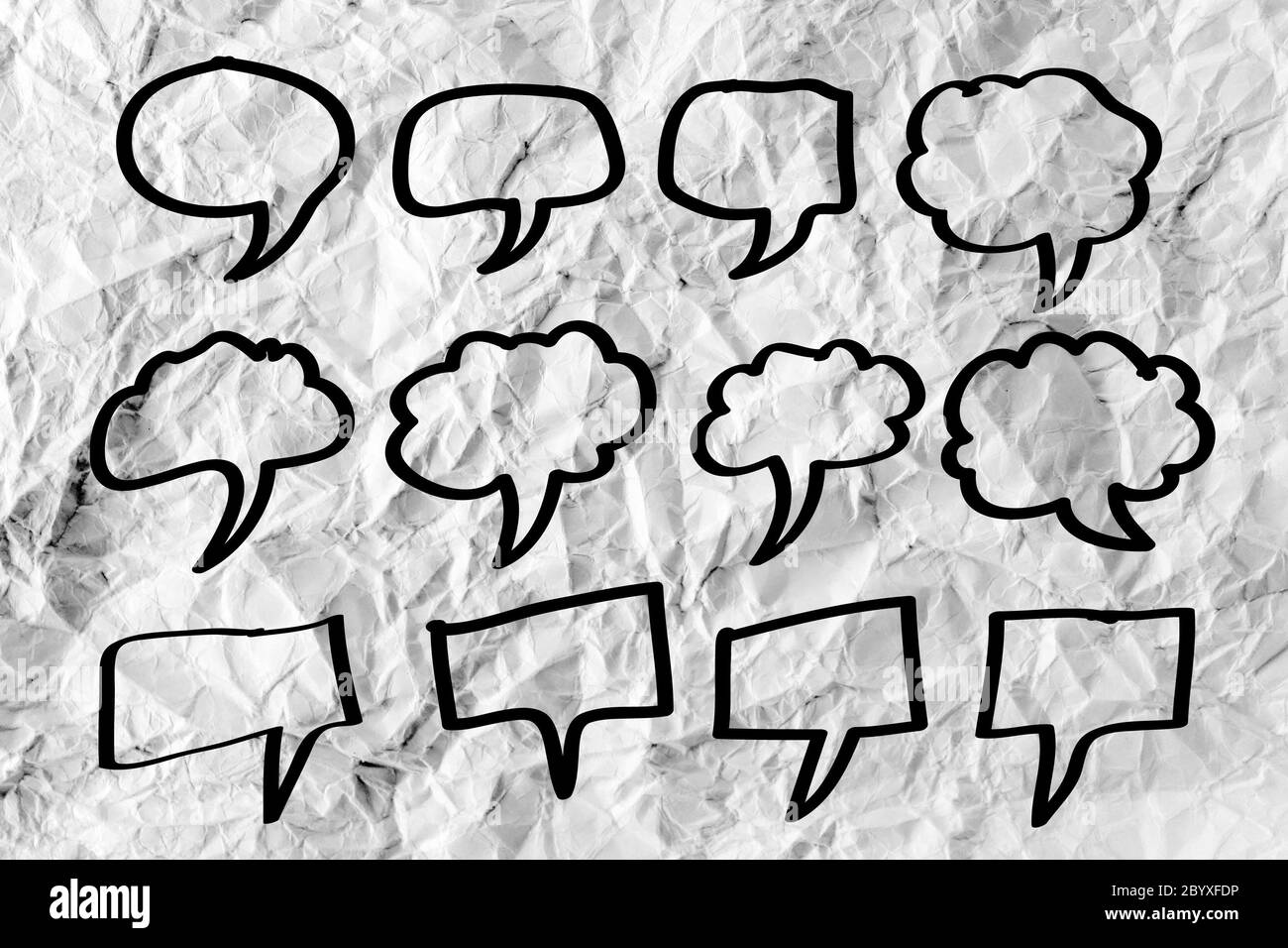 Speech Bubble Sketch hand drawn bubble speech idea design on crumpled ...