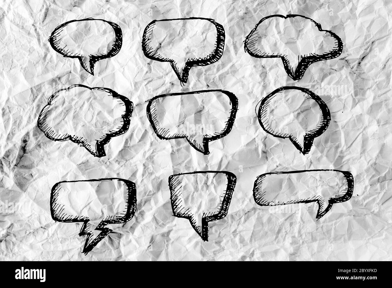 Speech Bubble Sketch hand drawn bubble speech idea design on crumpled ...