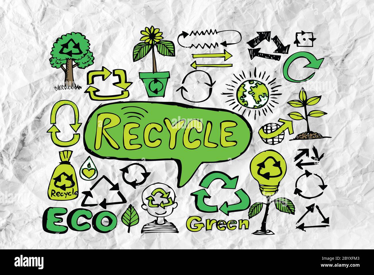 doodles ECO idea on crumpled paper Stock Photo - Alamy doodles ECO idea on crumpled paper Stock Photo - Alamy