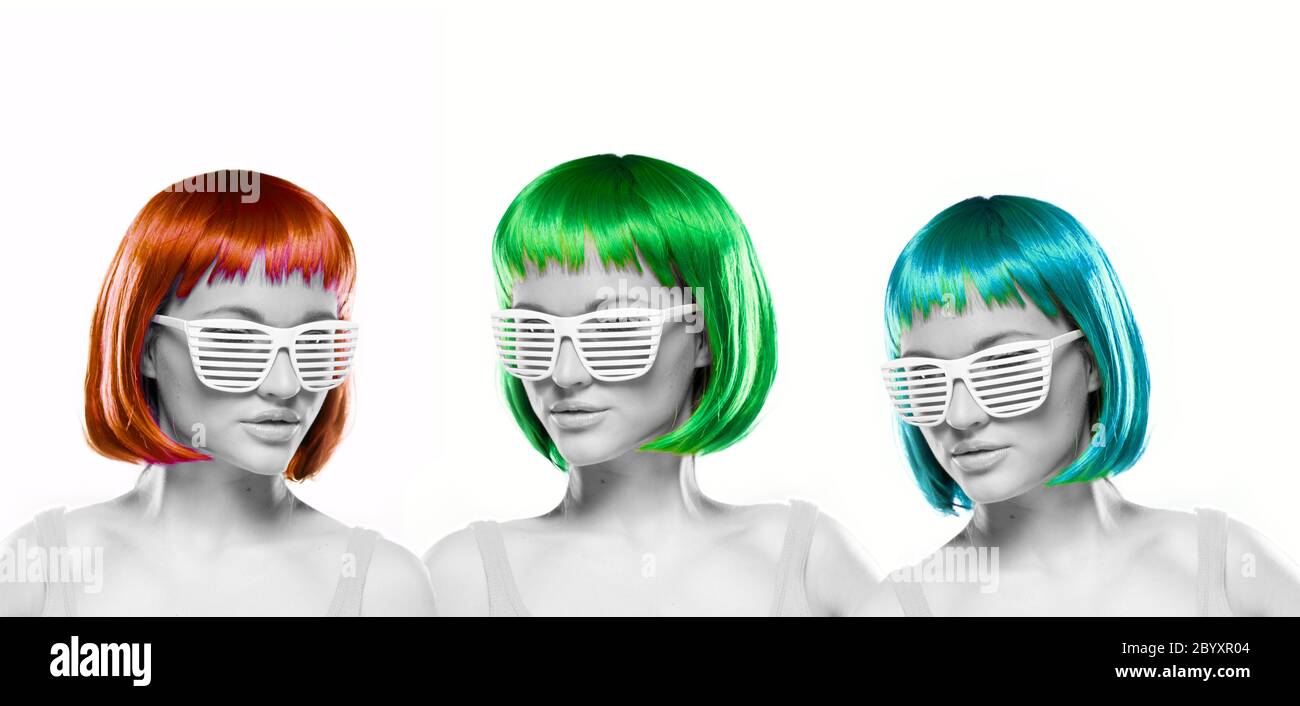 Women wearing blinder shutter sunglasses Stock Photo - Alamy