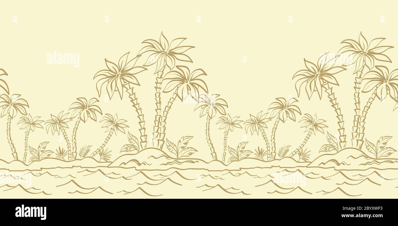 Seamless pattern, island with palm contours Stock Photo - Alamy