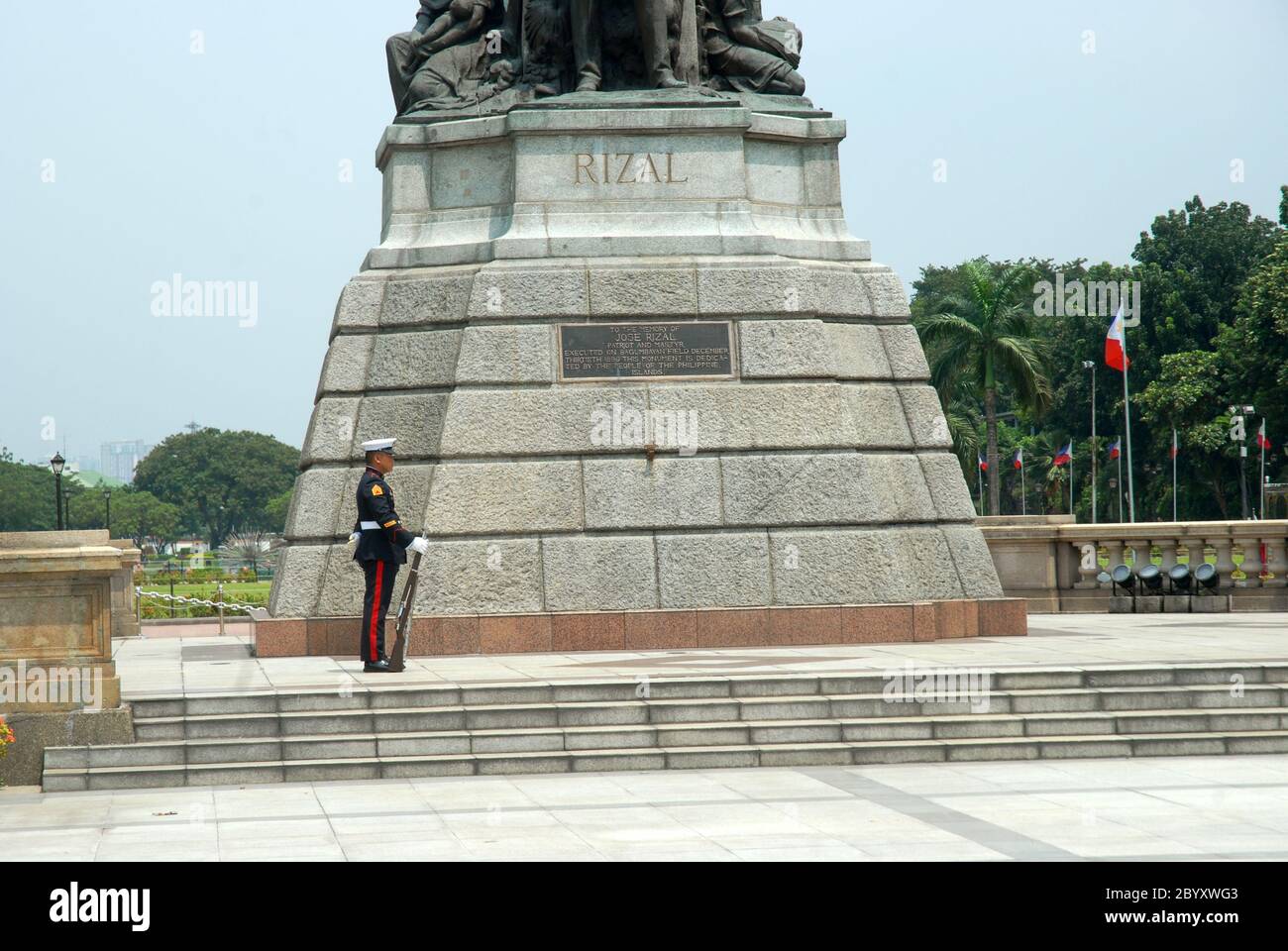 A lone soldier guards The Rizal Monument in Rizal Park or Luneta ...