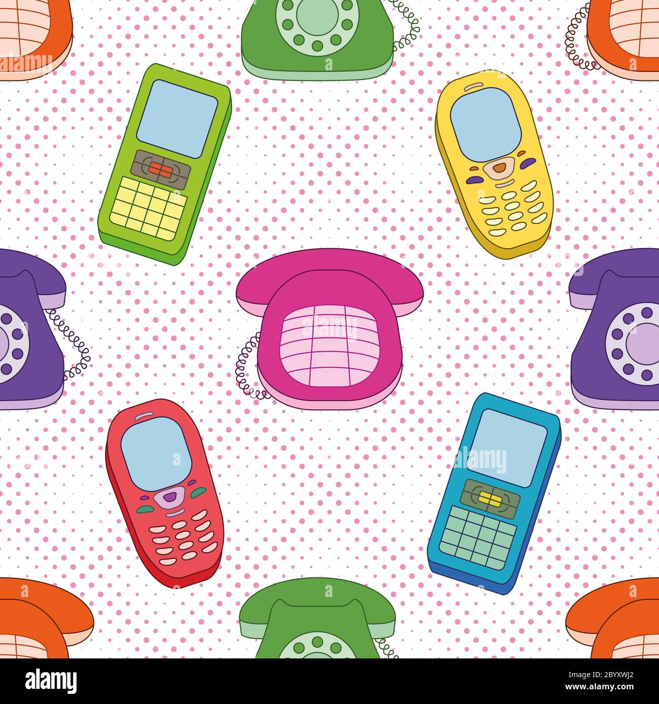 Seamless background, cartoon telephones Stock Photo - Alamy