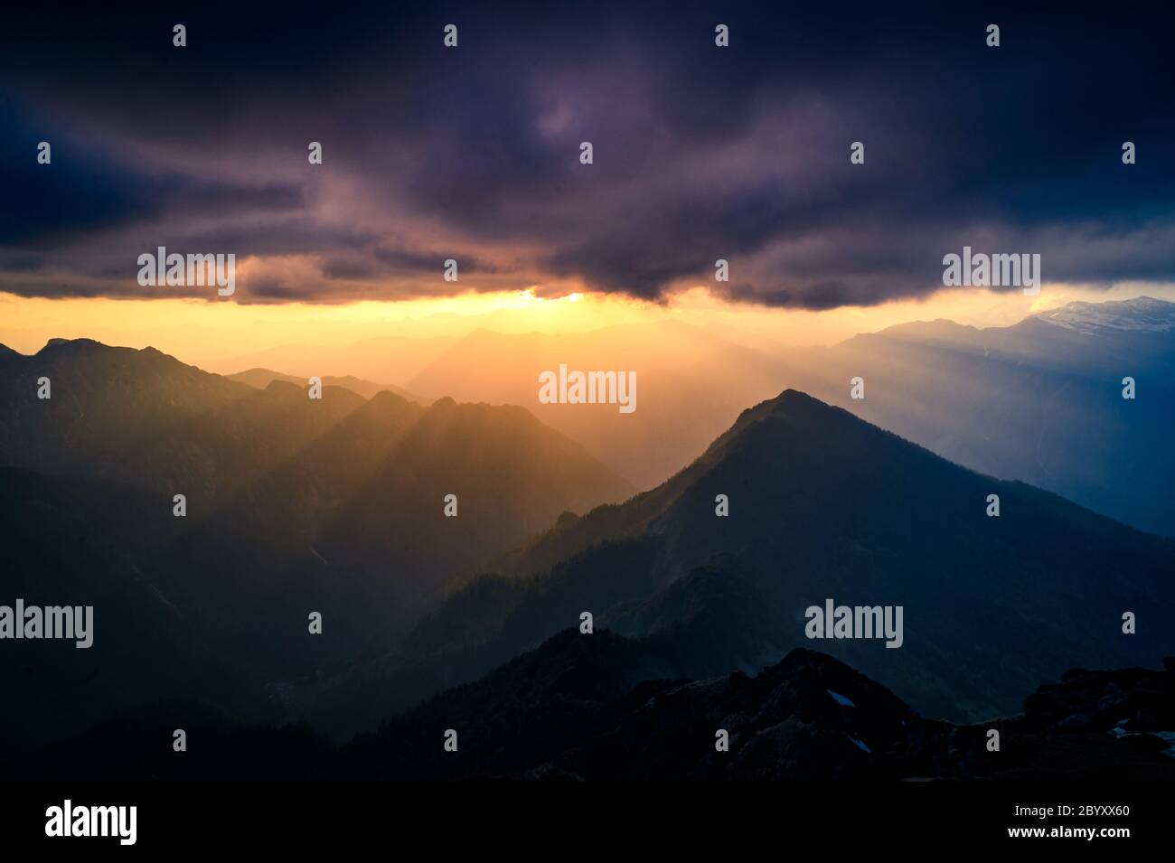sunset on Sar pass trek on Parvati valley, Kasol, Himachal Pradesh ...