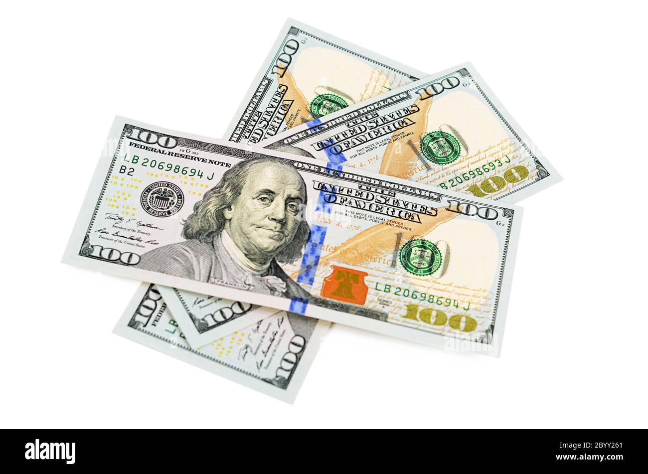 Hundred dollars isolated on white background Stock Photo - Alamy