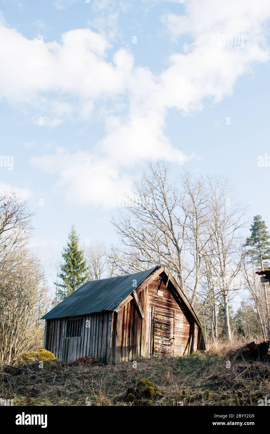 Old wooden barn in the Swedish countryside, rural scene in Sweden Stock ...