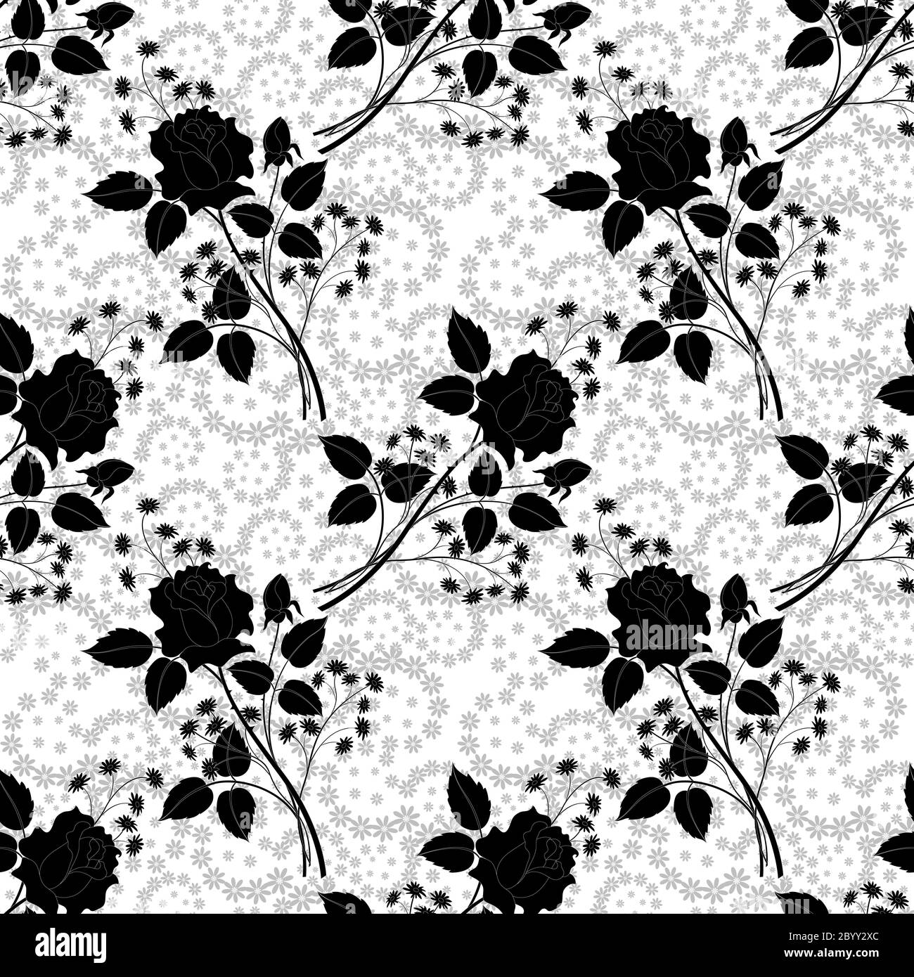 Seamless floral pattern, rose silhouettes Stock Photo - Alamy