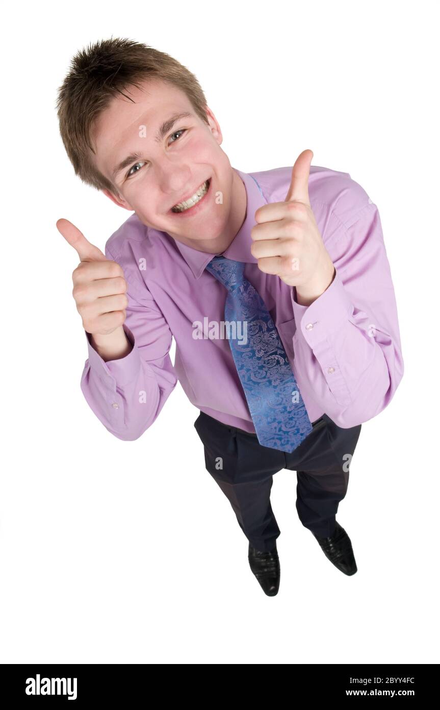 Smiley guy with thumbs up hands Stock Photo - Alamy