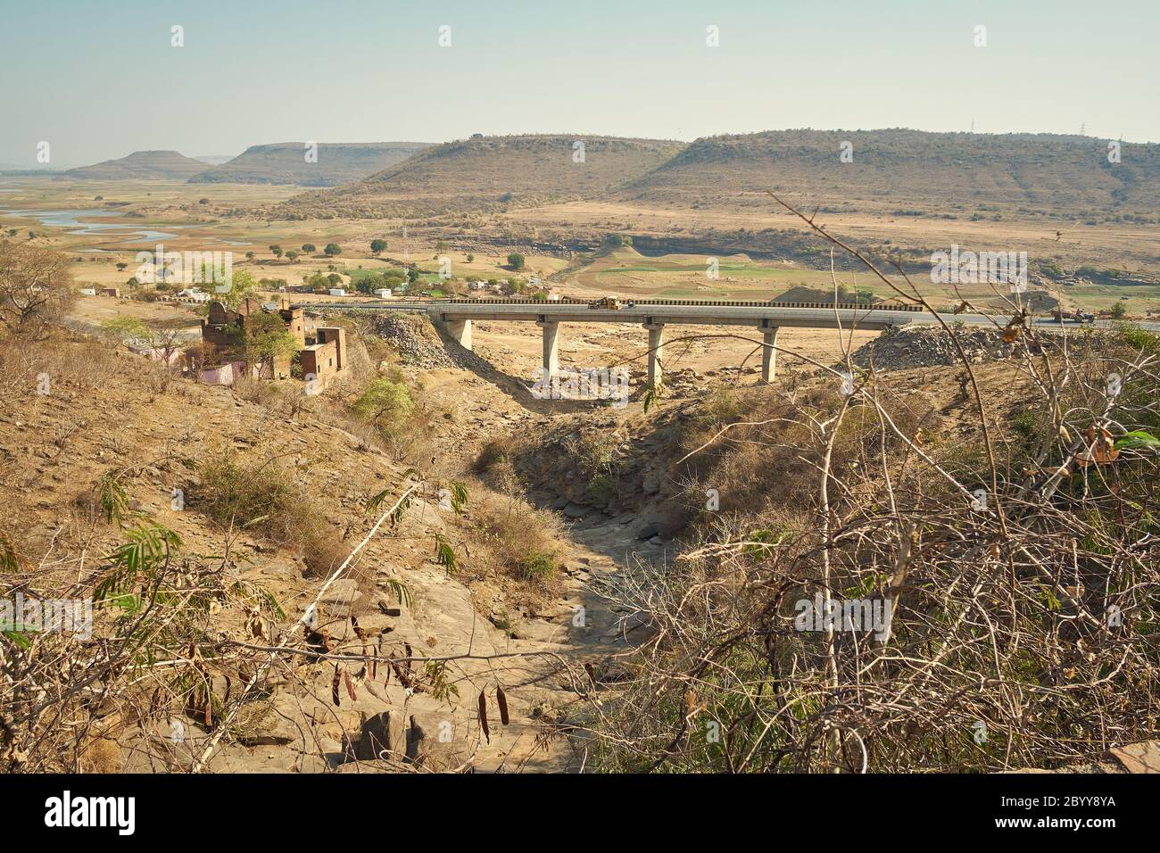 A modern day bridge on the way to Chakiya, not far from Varanasi in ...