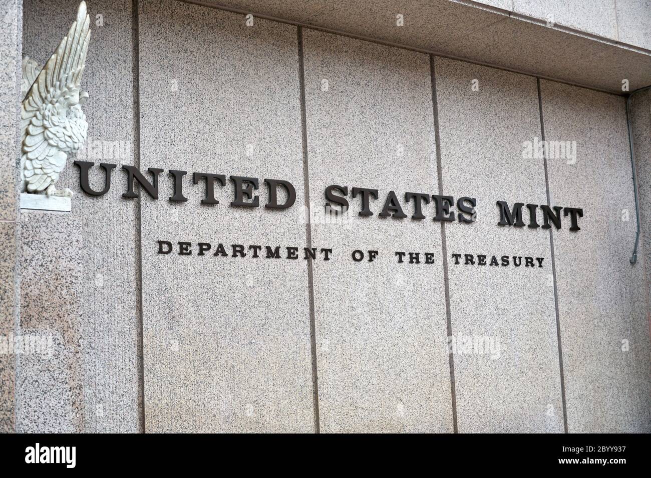 Philadelphia, USA - December 16, 2019: United States Mint logo and ...