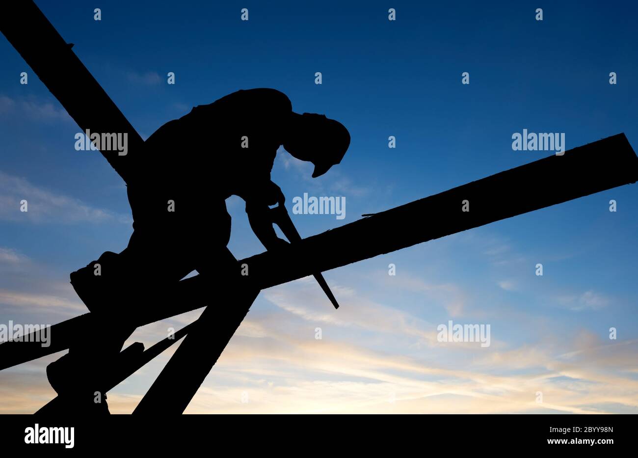 builder at roofing works Stock Photo - Alamy