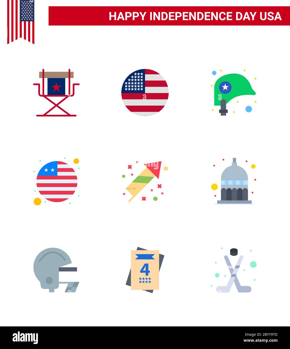 9 USA Flat Pack of Independence Day Signs and Symbols of festivity ...