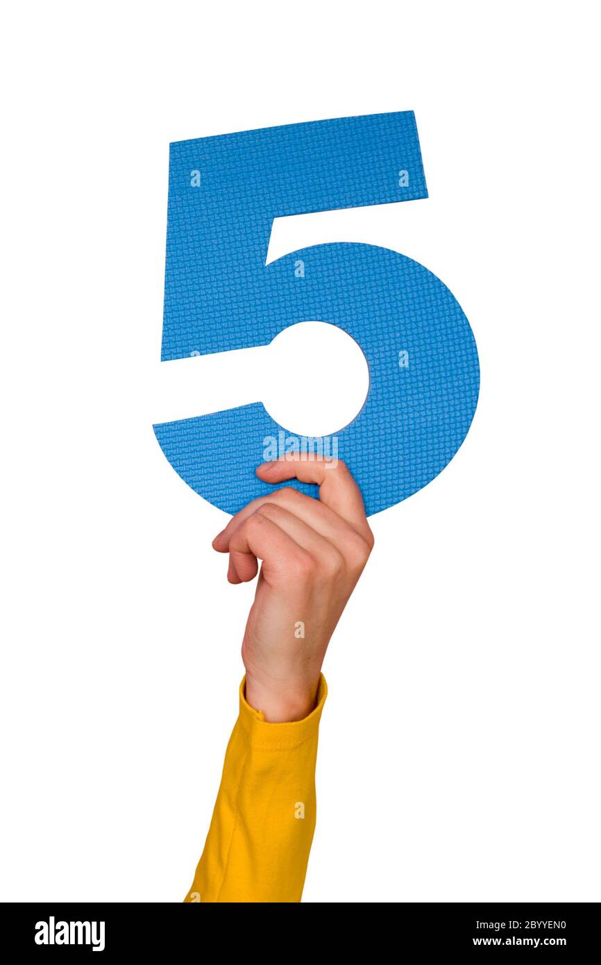 number five in hand Stock Photo - Alamy