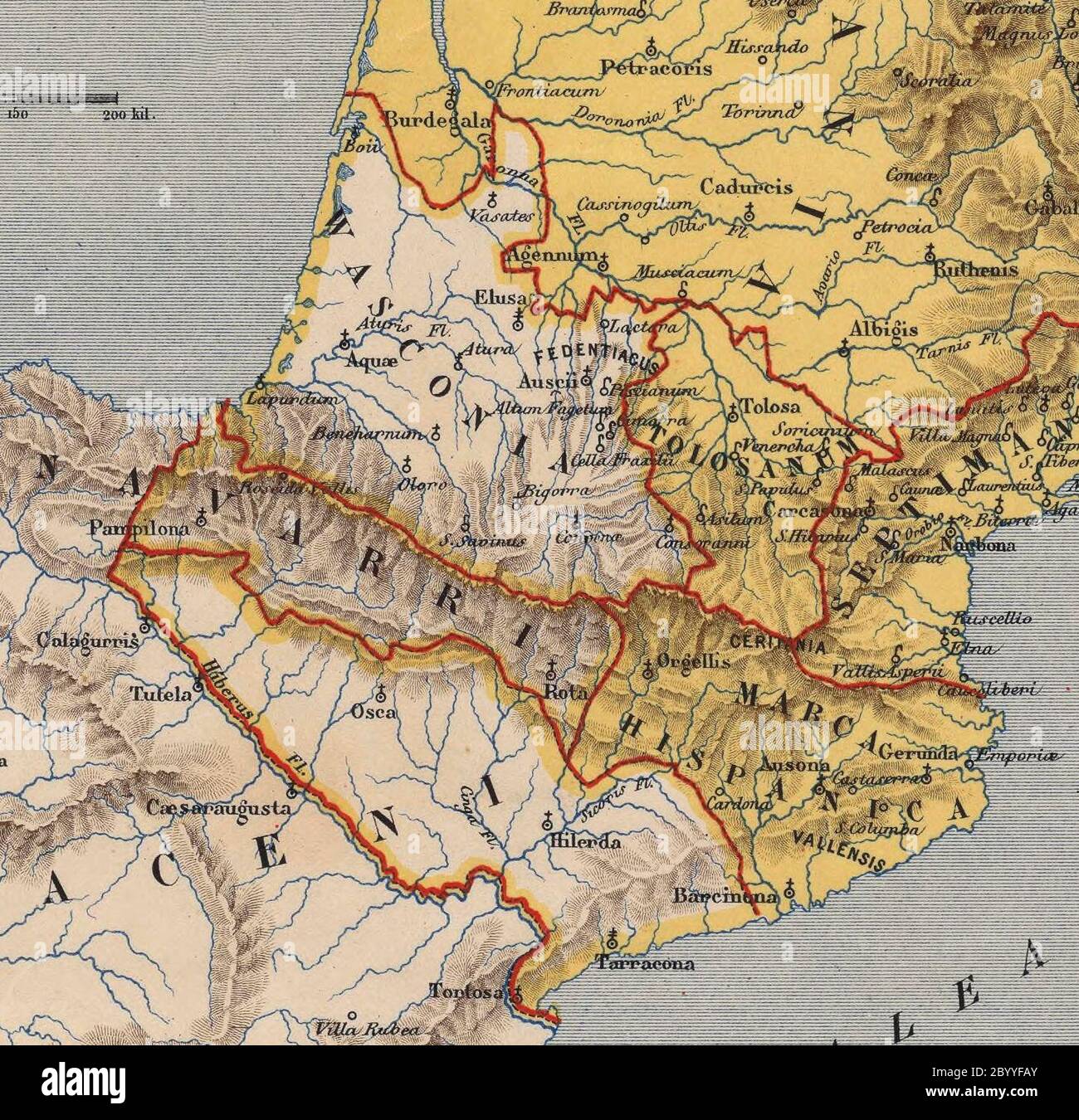 Map of Marca Hispanica, Navarri and Wasconia by Auguste Longnon, 1876 ...