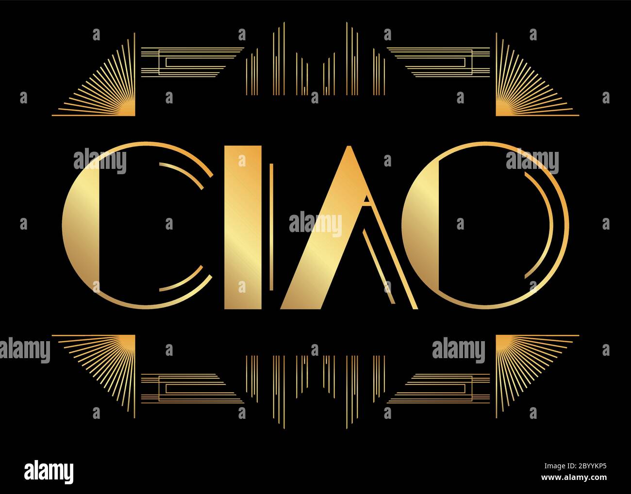 Art Deco Ciao (Italian, Hello in Italy) text. Decorative greeting card ...