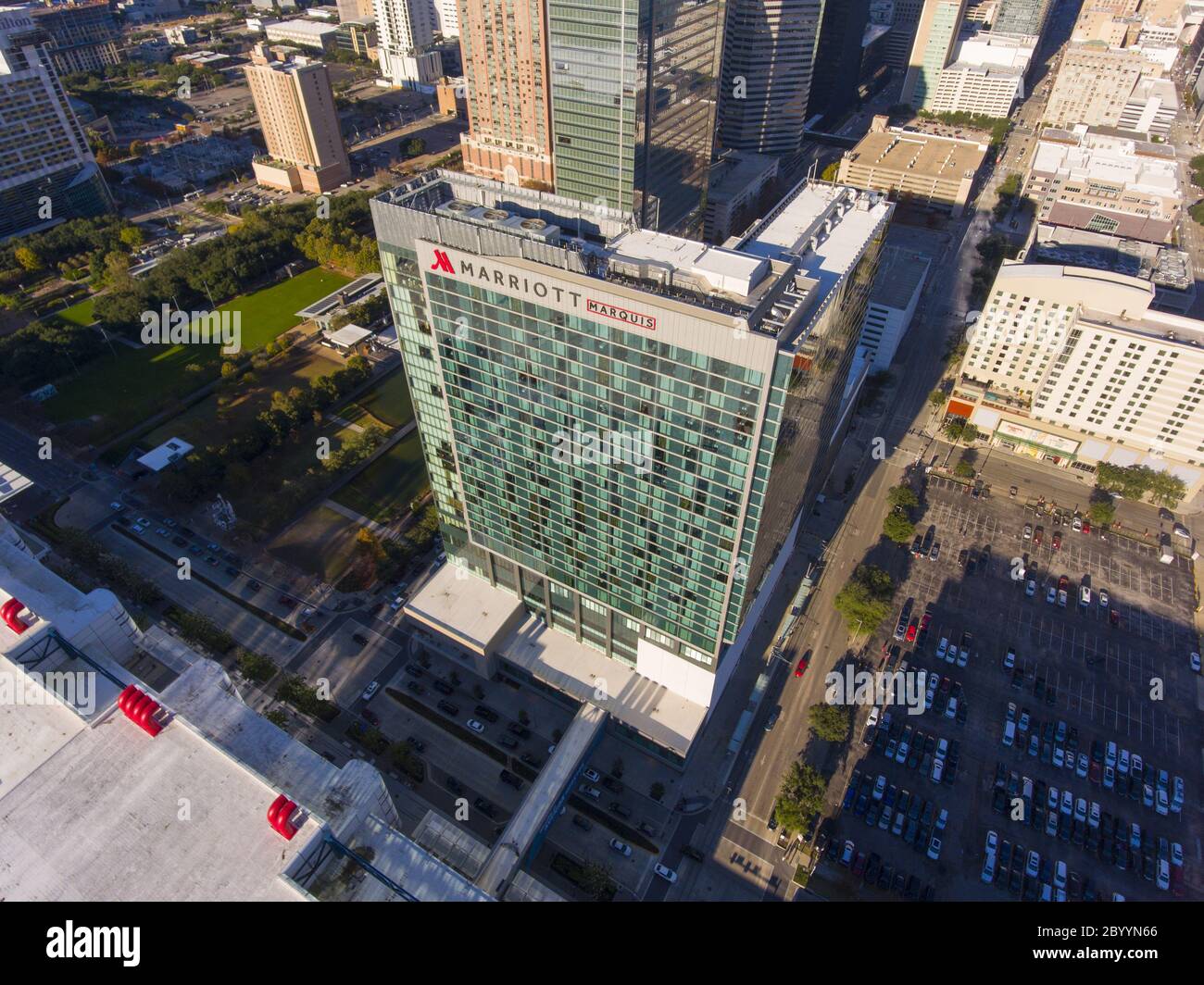 Marriott Marquis Houston aerial view in downtown Houston next to George ...