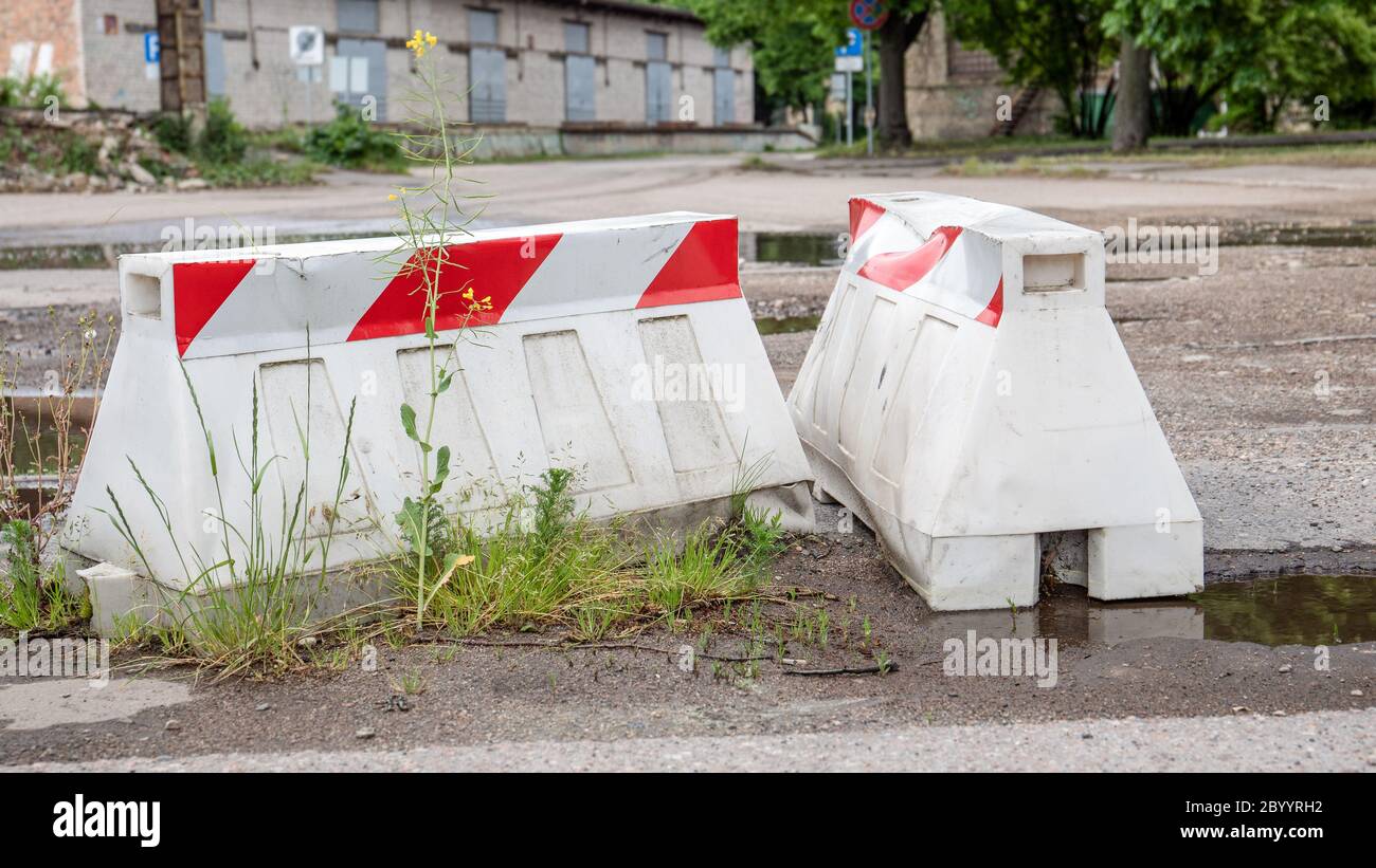 Road barriers, traffic regulation. Construction site, factory territory ...