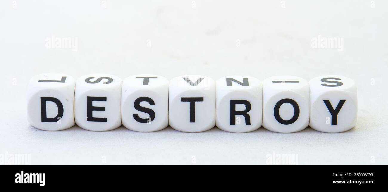 The term destroy in black text visually displayed on a white background ...