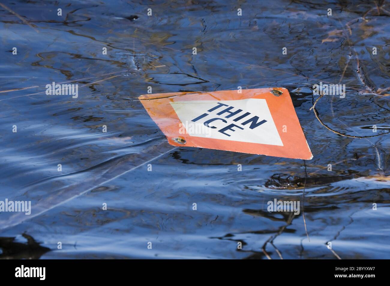 Thin Ice sign Stock Photo - Alamy