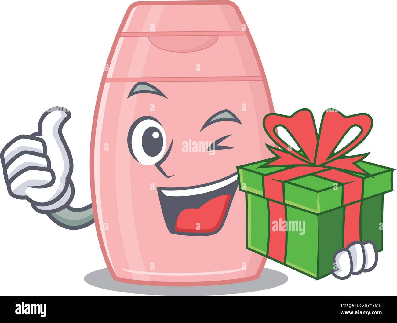 joyful baby cream cartoon character with a big gift box Stock Vector ...