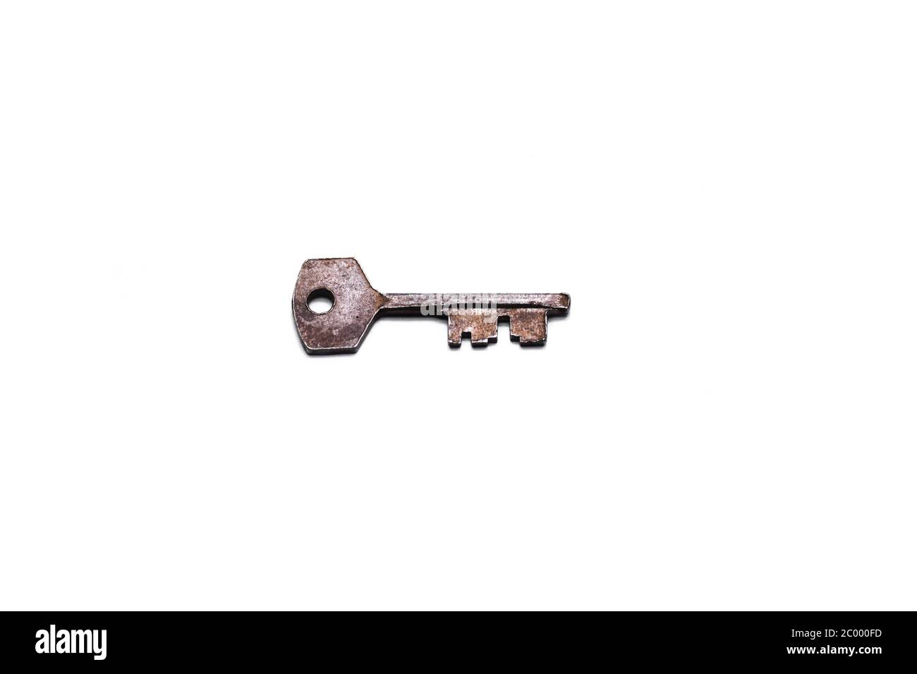 Single old key isolated on white background Stock Photo - Alamy