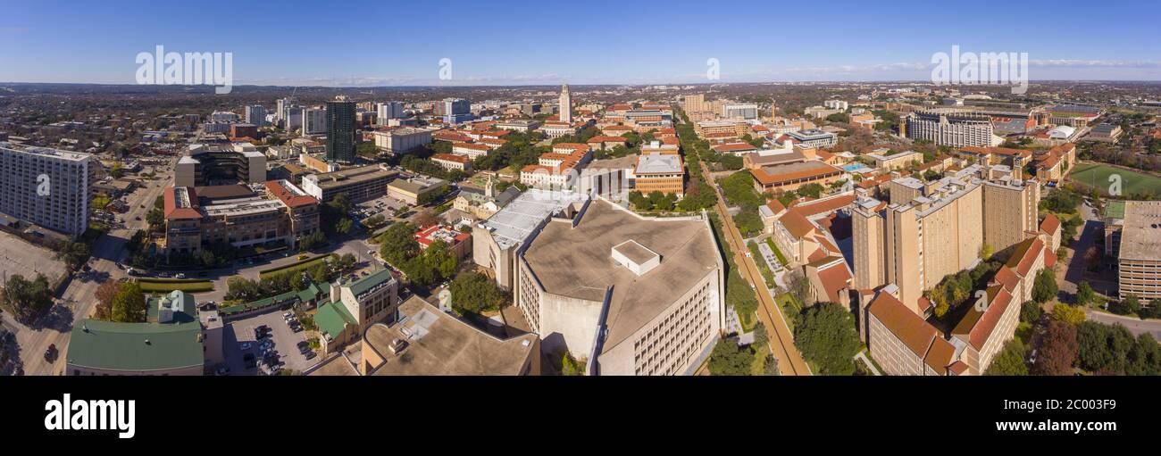 University of Texas at Austin panorama aerial view including UT Tower ...