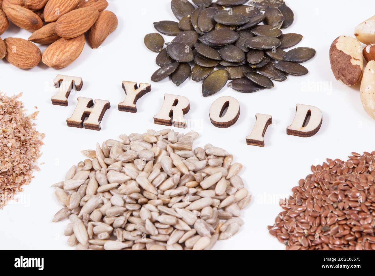 Beneficial nutritious eating for thyroid gland. Healthy ingredients as ...