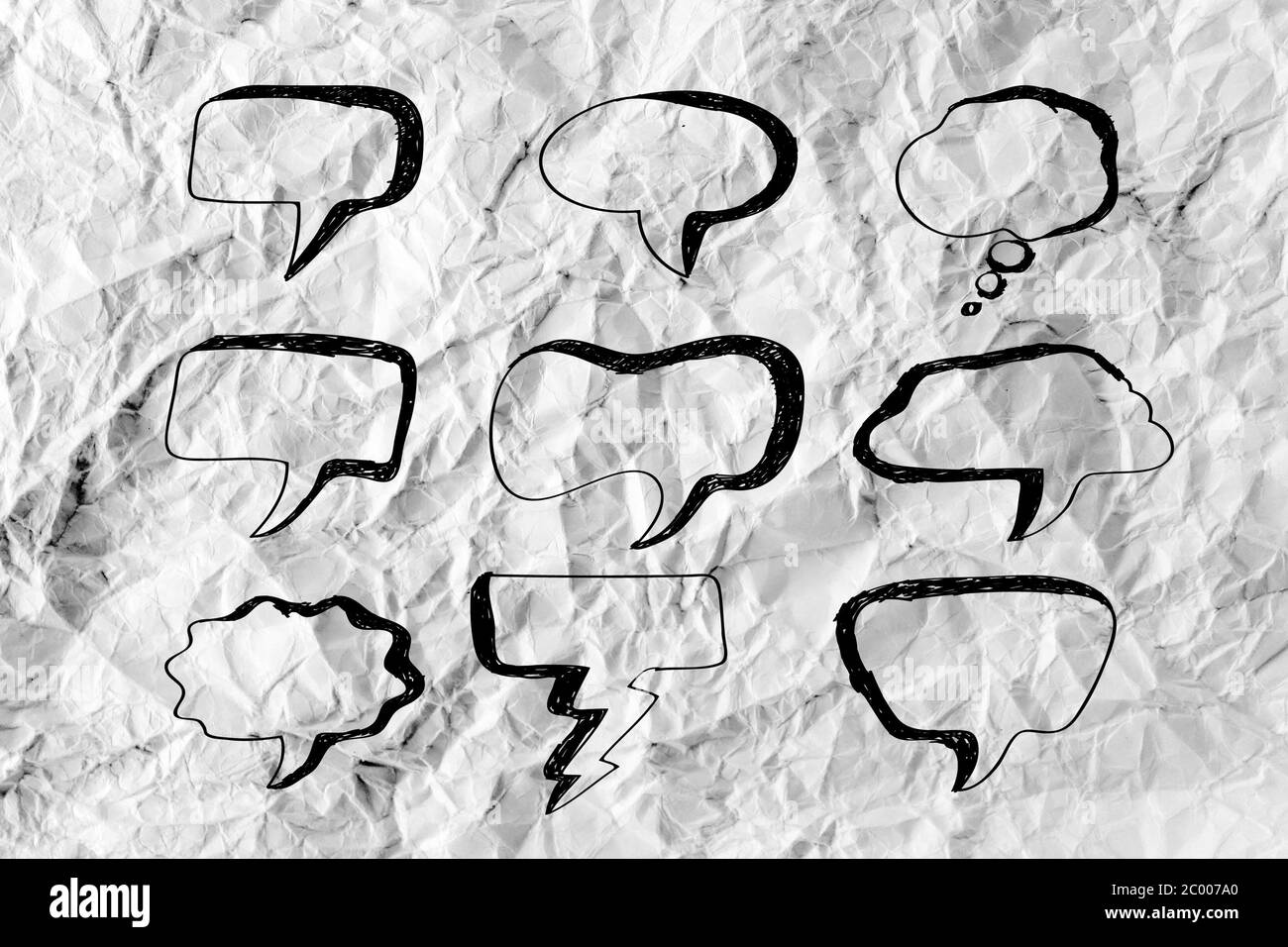 Speech Bubble Sketch hand drawn bubble speech idea design on crumpled ...