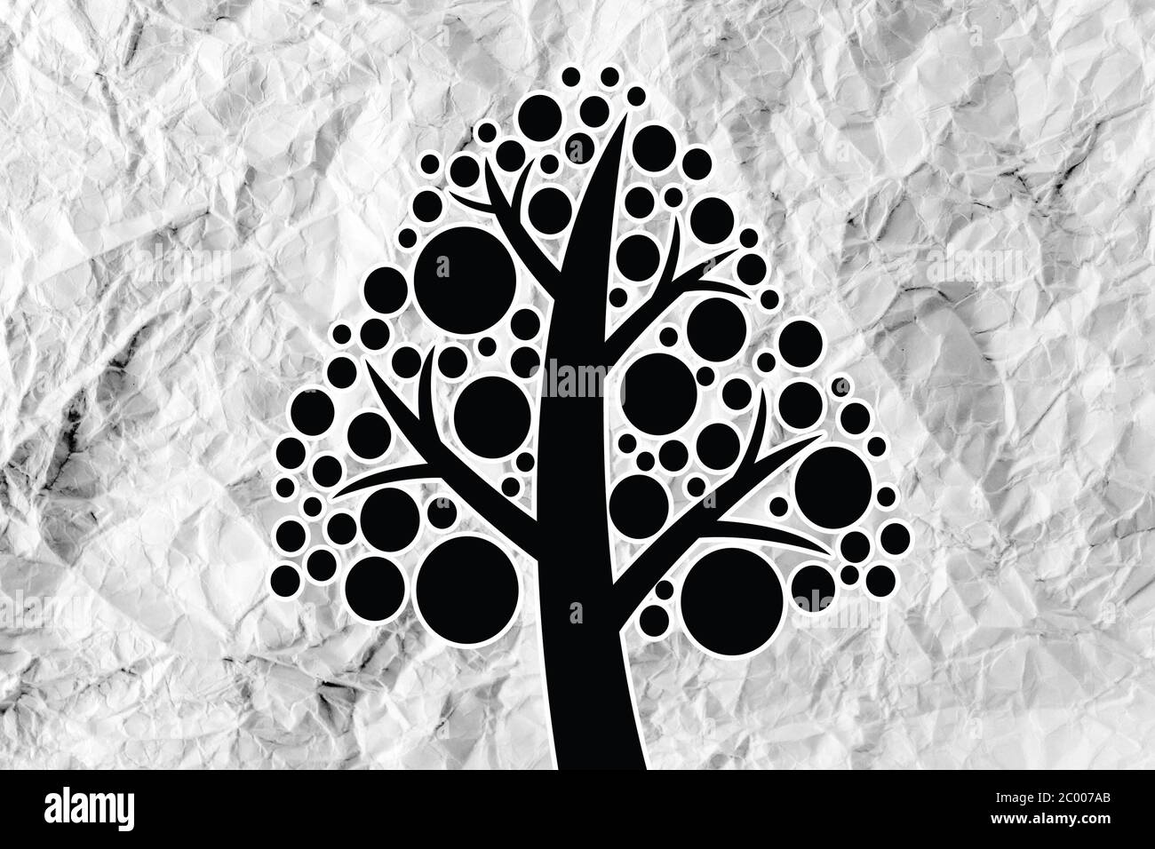 Set of trees with leaves on crumpled paper Stock Photo - Alamy