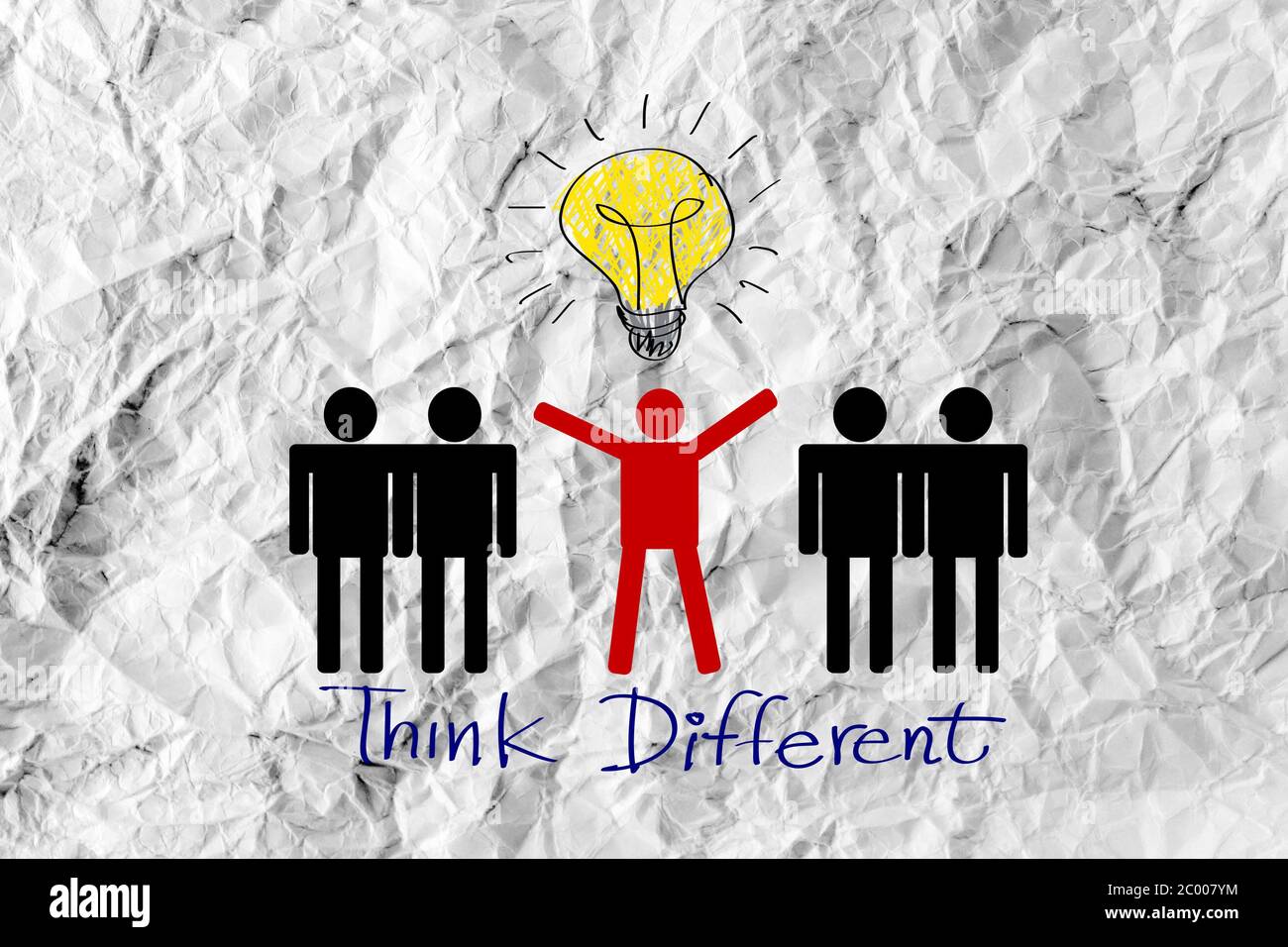 people icons think different idea design on crumpled paper Stock Photo ...