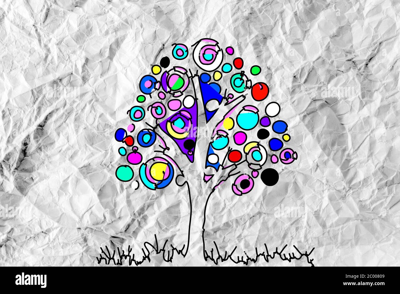 Set of trees with leaves on crumpled paper Stock Photo - Alamy