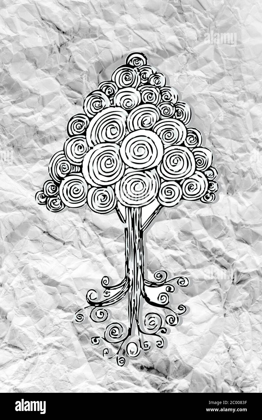 Set of trees with leaves on crumpled paper Stock Photo - Alamy