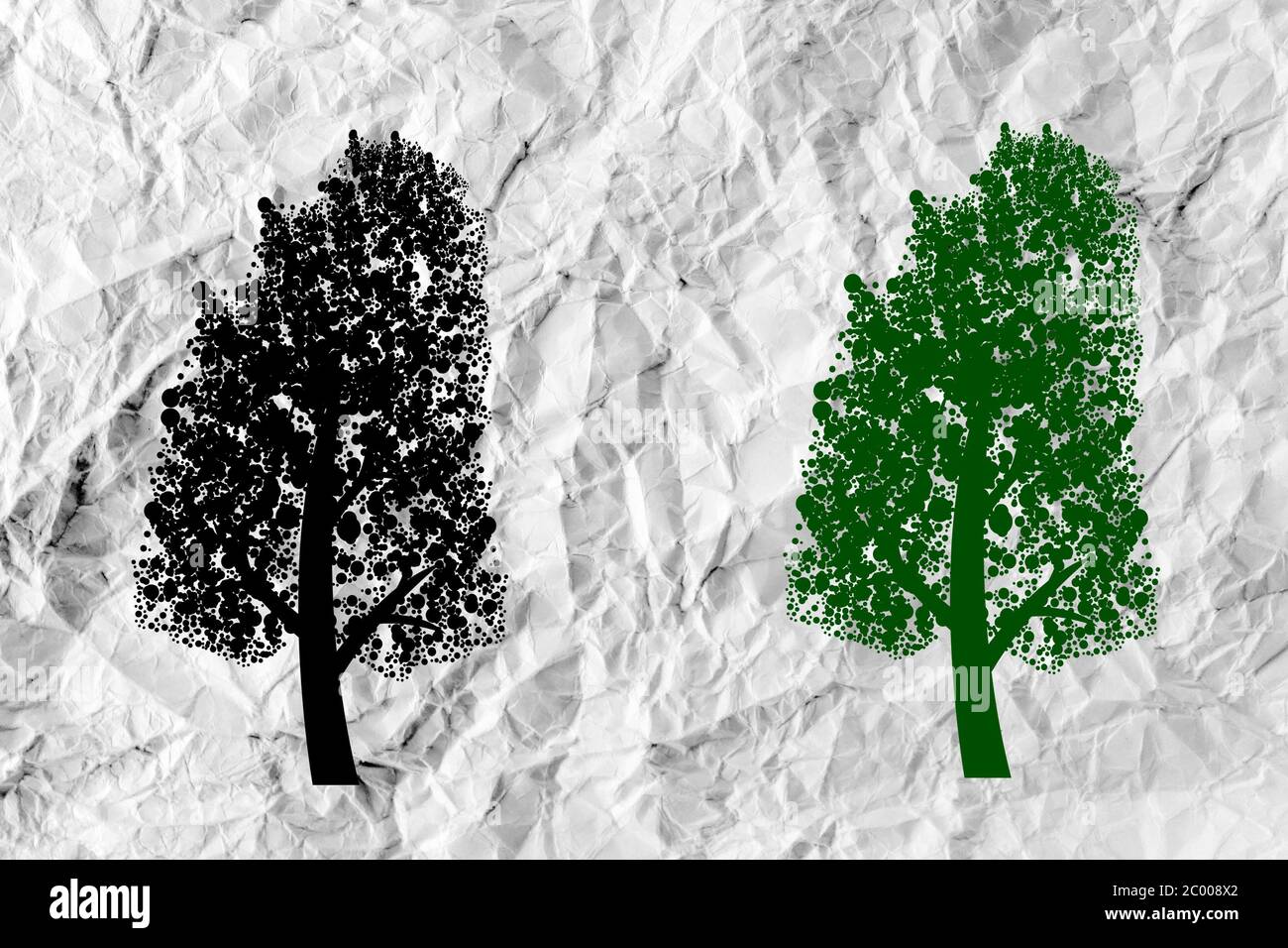 Set of trees with leaves on crumpled paper Stock Photo - Alamy