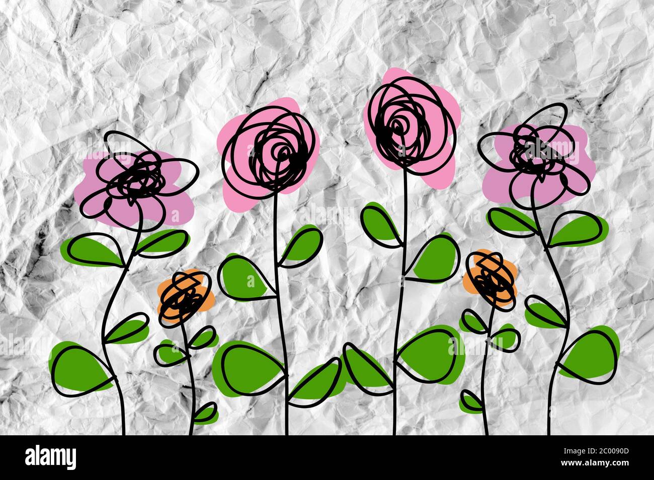 Set of trees with leaves on crumpled paper Stock Photo - Alamy