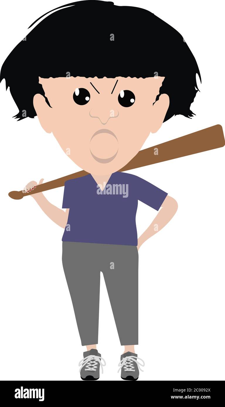 Illustration Angry Woman Holding Bat Stock Photo - Alamy