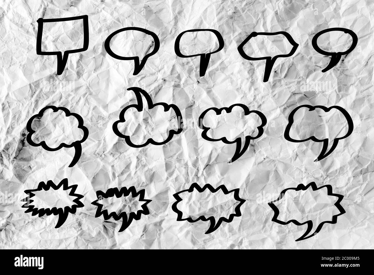 Speech Bubble Sketch hand drawn bubble speech idea design on crumpled ...