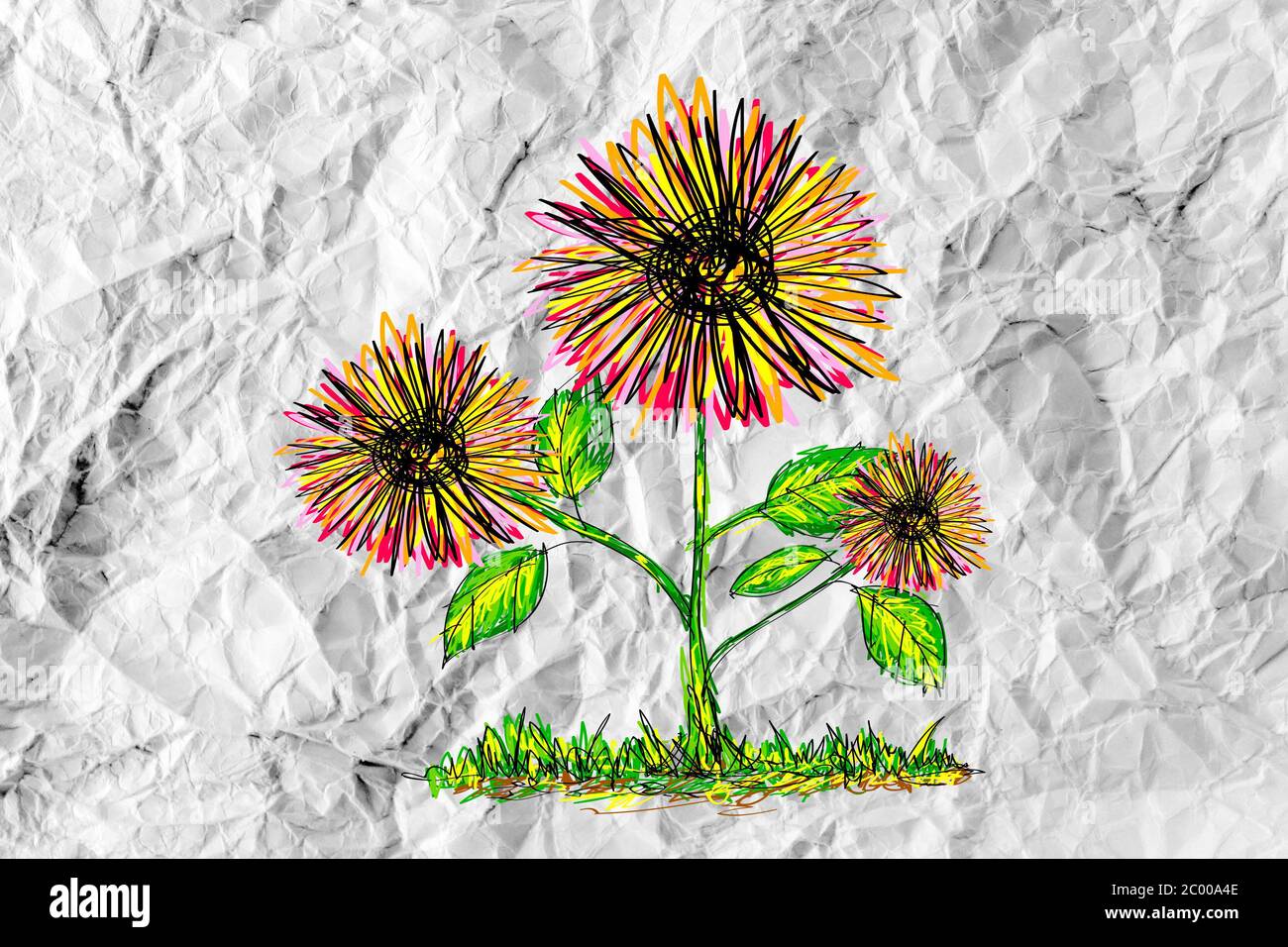 Flowers design on crumpled paper Stock Photo - Alamy