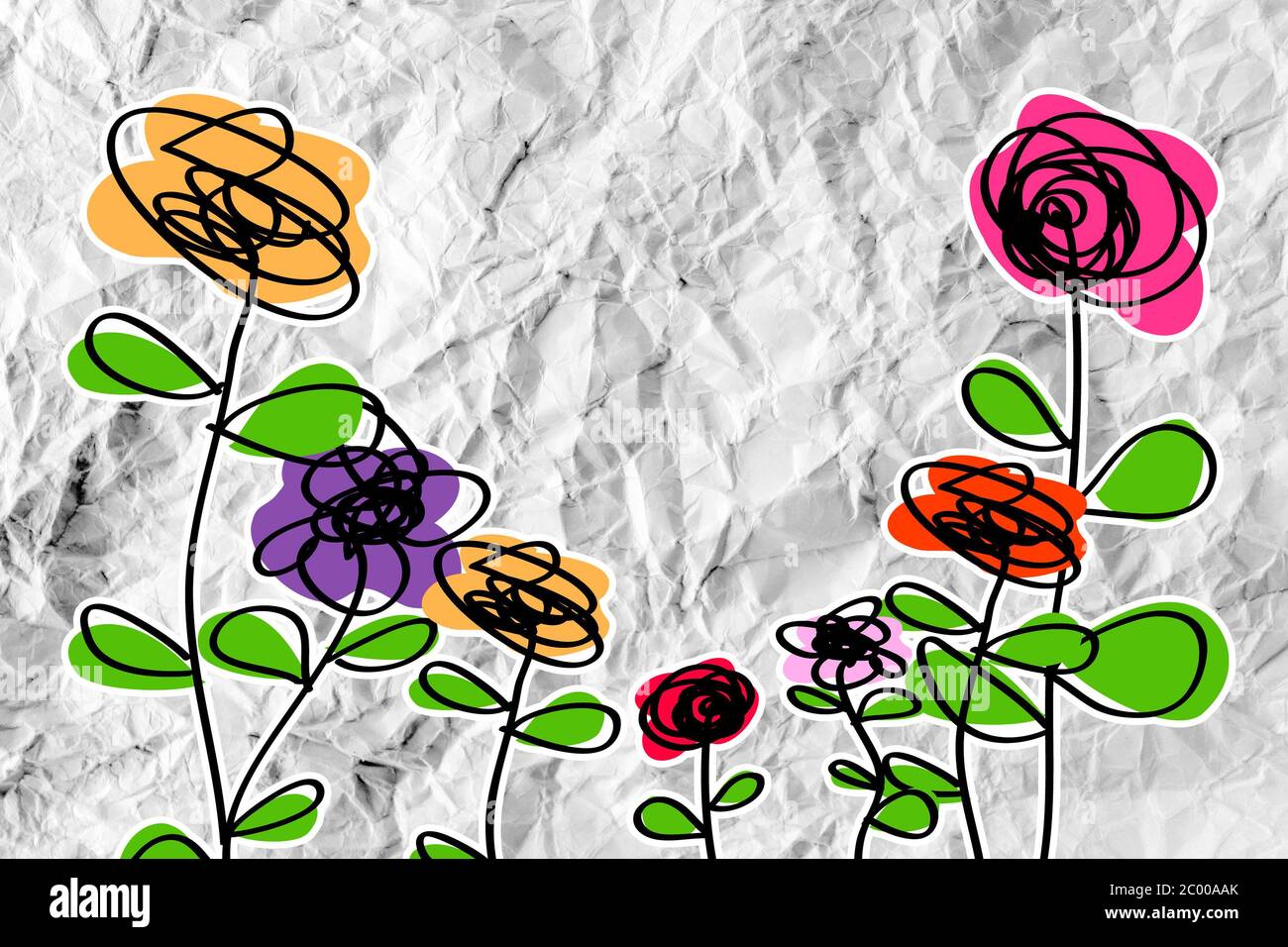 Set of trees with leaves on crumpled paper Stock Photo - Alamy