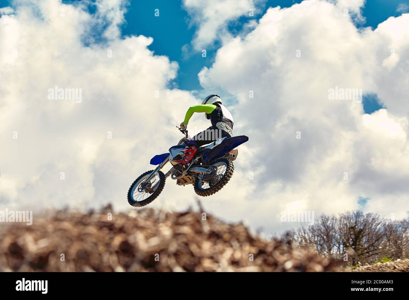 Extreme concept, challenge yourself. Extreme jump on a motorcycle on a ...