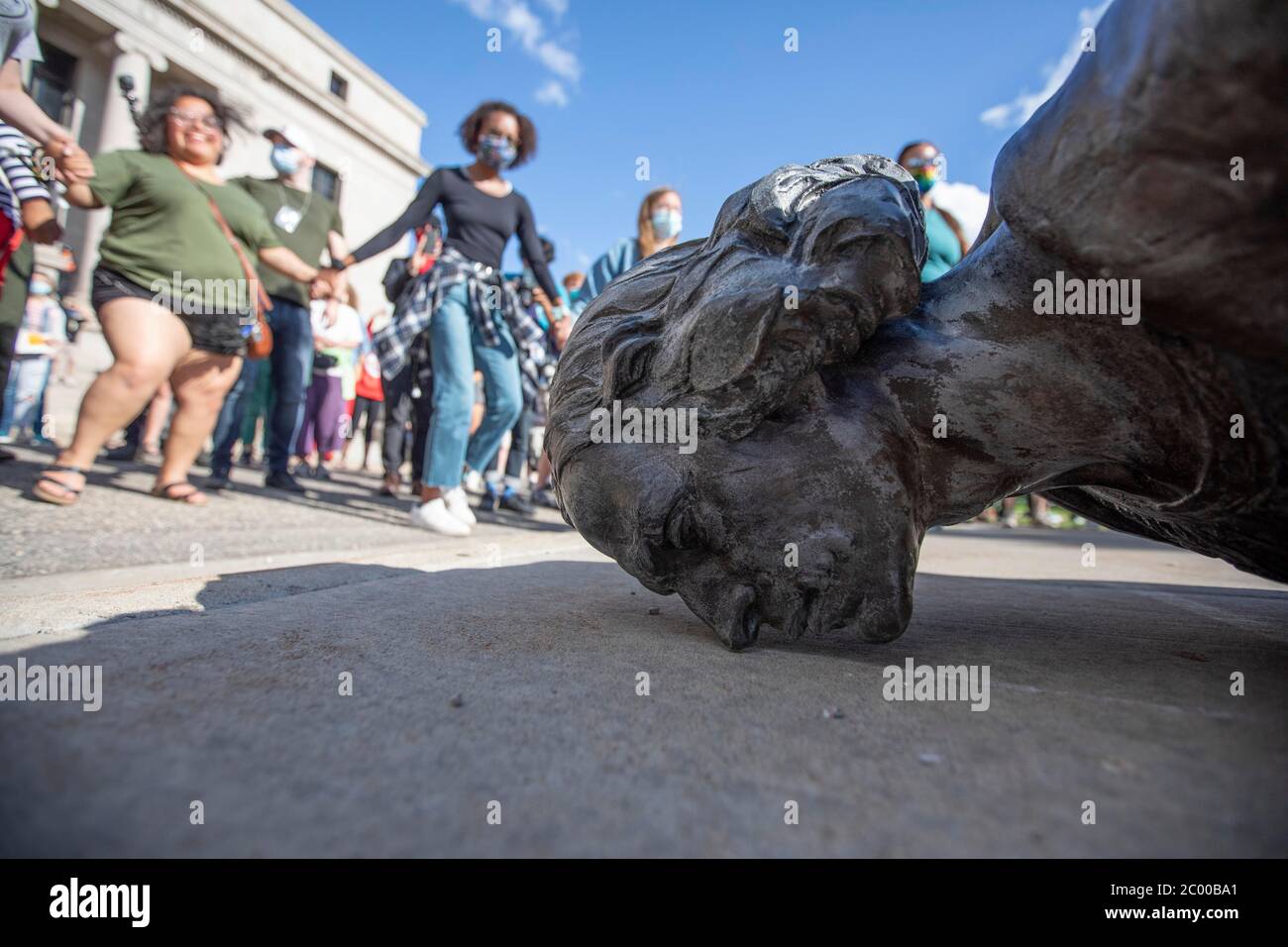 Christopher columbus statue torn down hi-res stock photography and ...