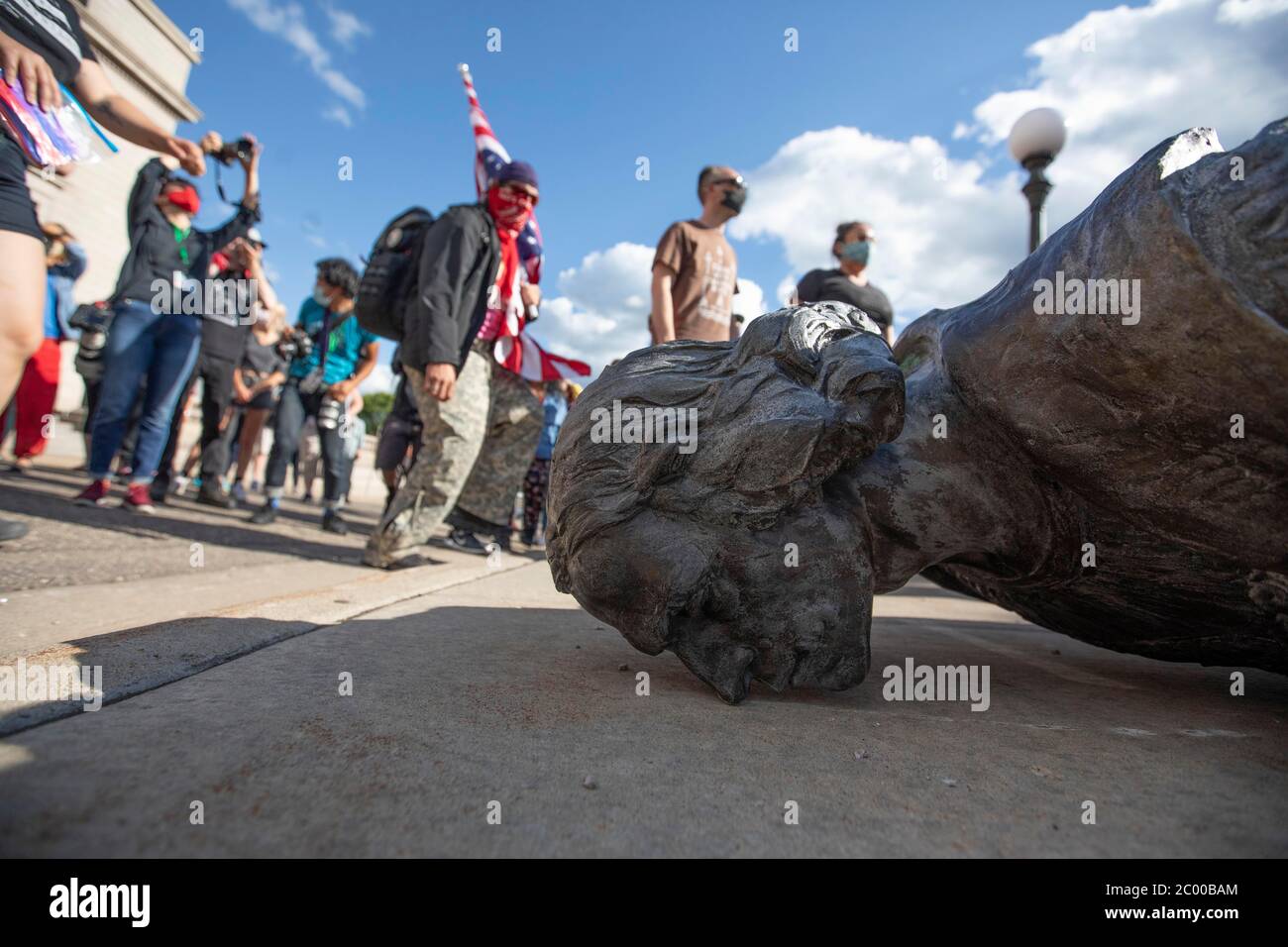 Christopher columbus statue torn down hi-res stock photography and ...