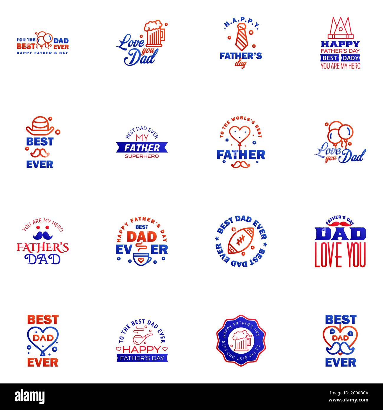 Happy fathers day set 16 Blue and red. Vector typography. Vintage ...