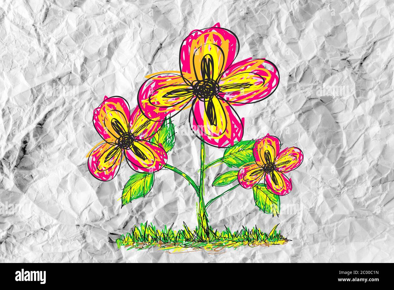 Flowers design on crumpled paper Stock Photo - Alamy