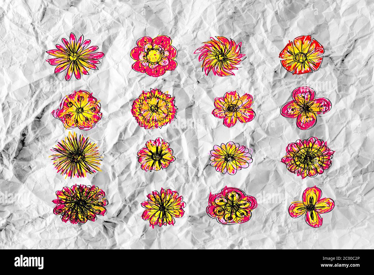 Flowers design on crumpled paper Stock Photo - Alamy
